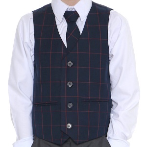 Boys Navy Red Check Waistcoat Set - childrensspecialoccasionwear.co.uk