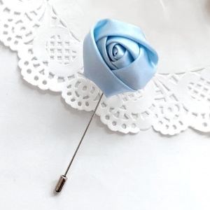 Baby Blue Satin Rose Flower Buttonhole Lapel Pin ...