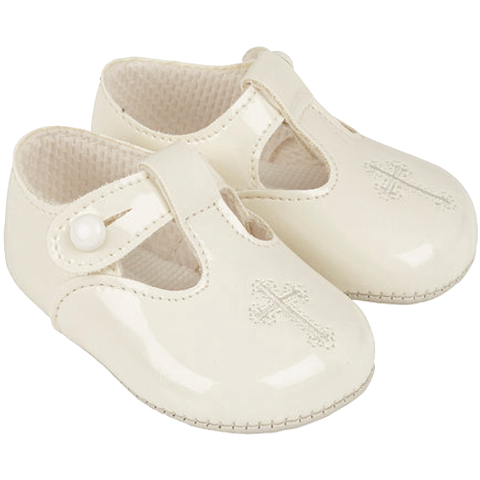 Baby Ivory Patent T-Bar Cross Shoes | Baypods Shoes | Christening Shoes ...