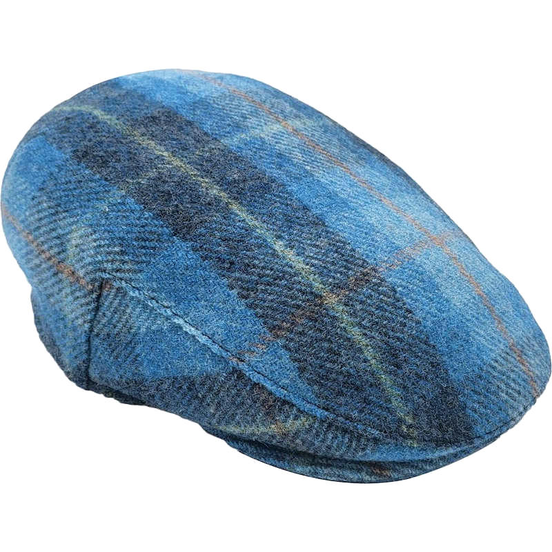 Boys Blue Check 100% Premium Wool Flat Cap ...
