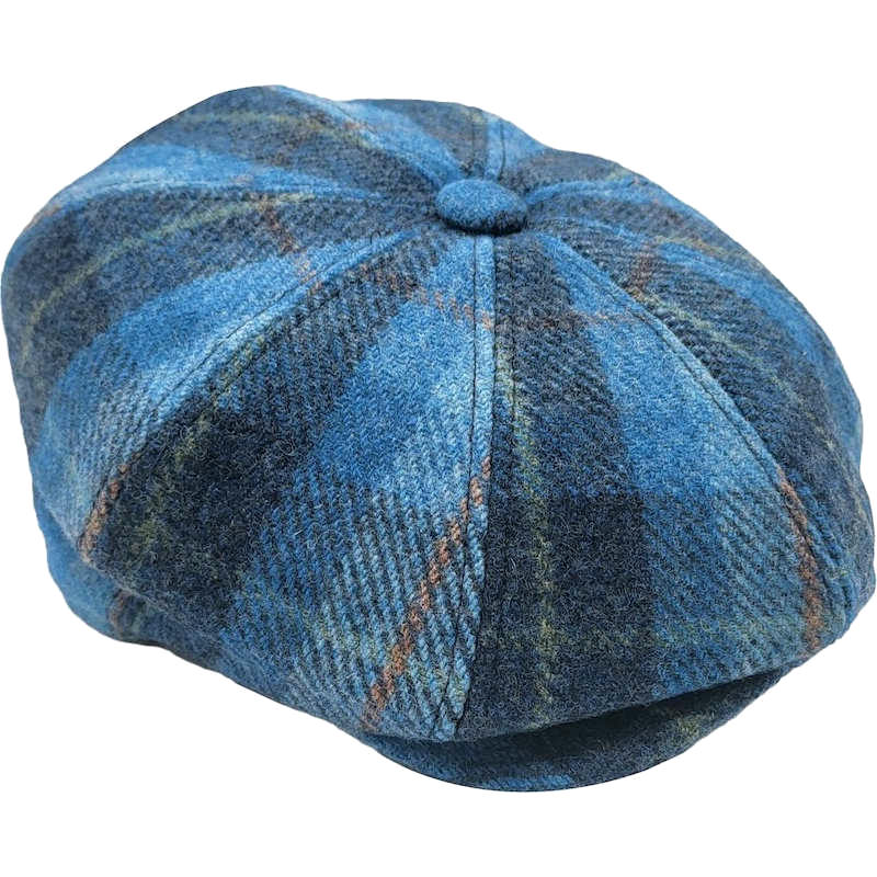 Boys Blue Check 100% Premium Wool Baker Boy Cap ...
