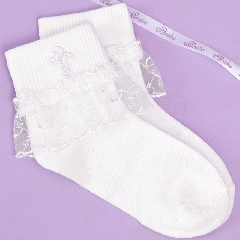 Girls White Cross & Lace Frill Communion Socks | Georgina P370 by ...