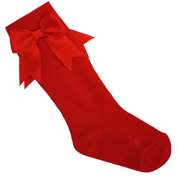 Girls Red Knee Length Satin Bow Socks | Girls Red Socks ...