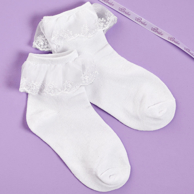 Girls White Lace Frill Communion Socks | Ingrid P291 by Peridot ...