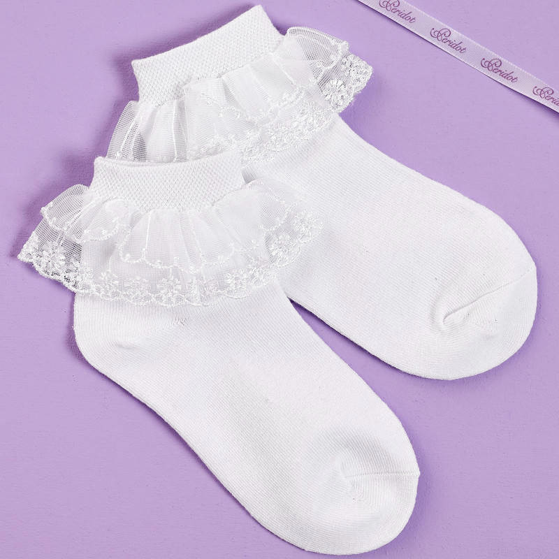 Girls White Double Lace Frill Communion Socks | Louise P292 by Peridot ...