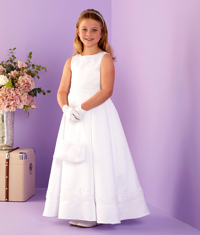 Siobhan P273 by Peridot - Girls White Beaded Box Pleat Communion Dress ...