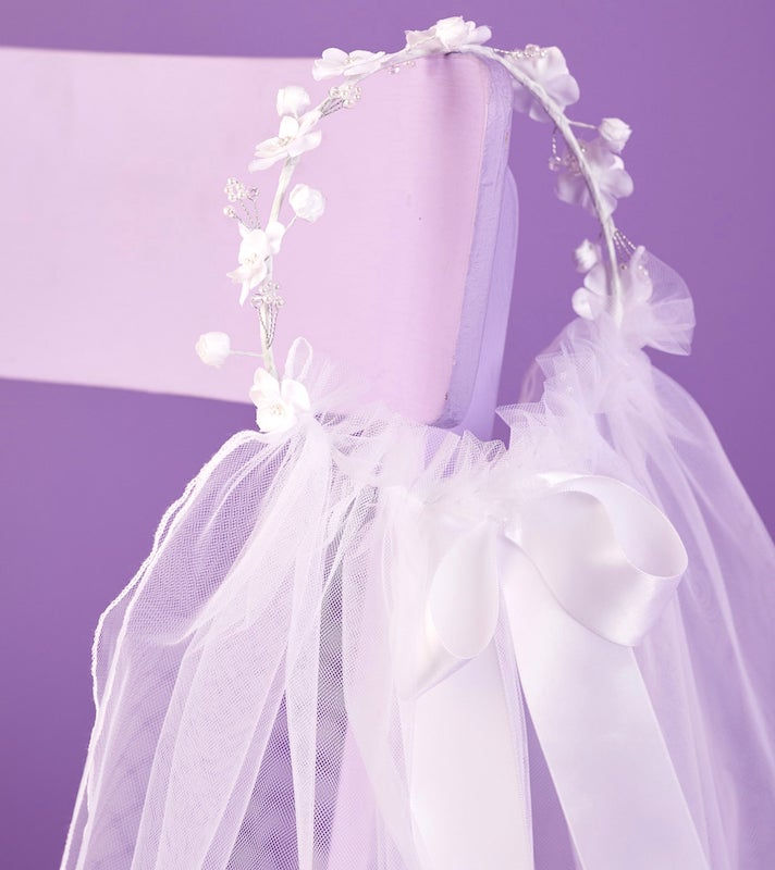 Girls White Pearl Communion Head Ring Veil | Sophie P335 by Peridot ...