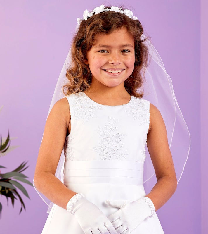 Girls White Pearl Communion Head Ring Veil | Sophie P335 by Peridot ...