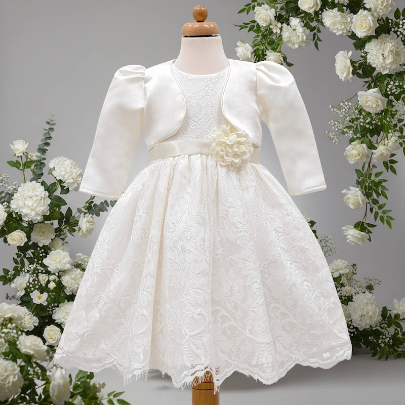 Girls Ivory Fringe Lace Dress with Long Bolero Jacket | Flower Girl ...