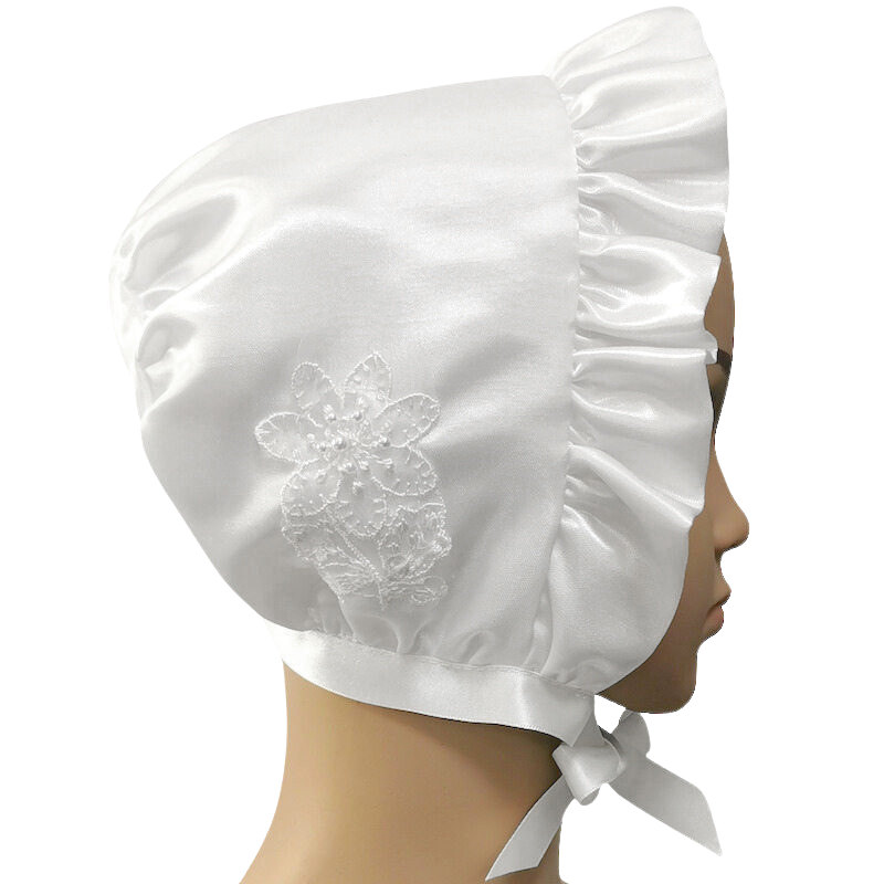 Baby Girls White Christening Bonnet | Baby Satin Bonnet | Christening ...