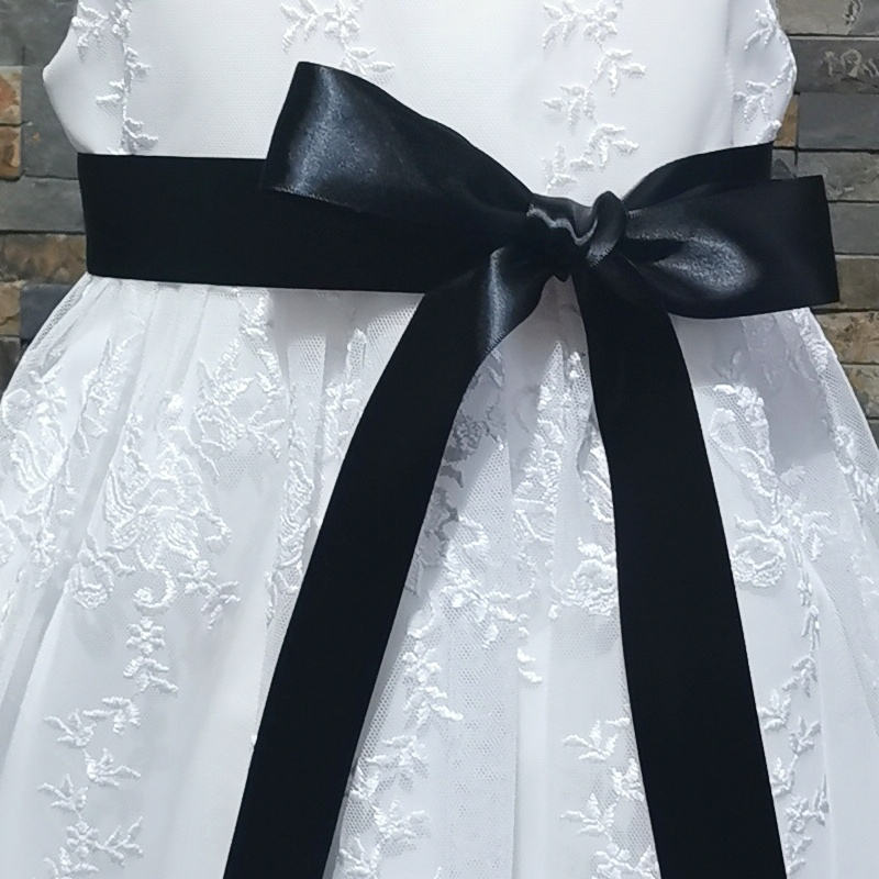 Girls Black Double Sided Satin Dress Sash Flower Girl Sash