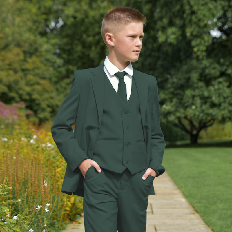 Boys Dark Green Communion 5 Piece Suit, Shoes & Tie | Communion Suit ...