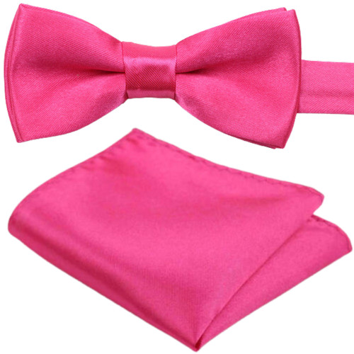 Boys Hot Pink Satin Adjustable Dickie Bow & Pocket Square ...