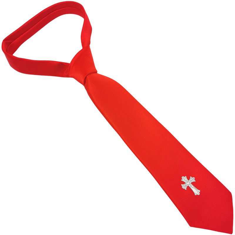 Boys Red First Holy Communion Tie with Silver Cross | Communion Wear ...