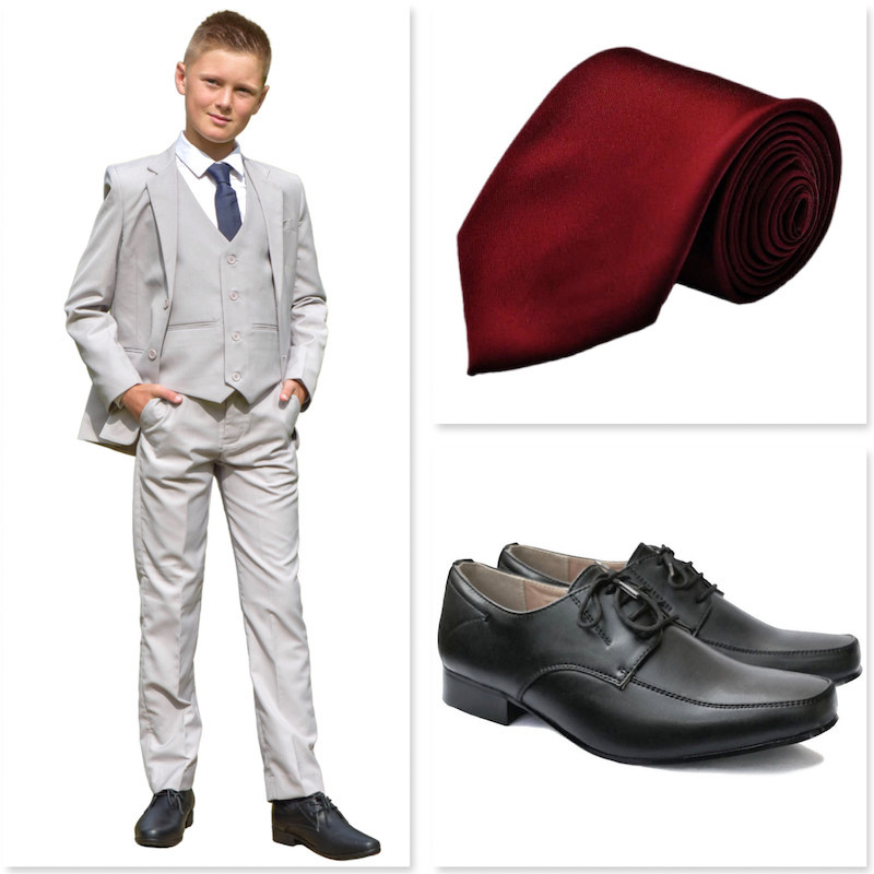 Boys Stone Communion 5 Piece Suit, Shoes & Tie | Communion Suit ...