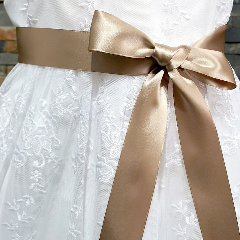Girls Caramel Double Sided Satin Dress Sash Flower Girl Sash