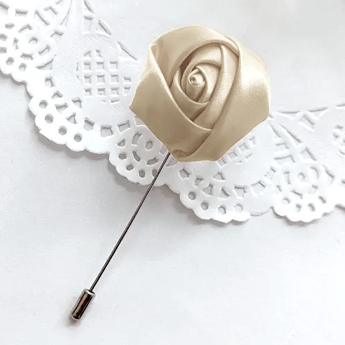 Champagne Gold Satin Rose Flower Buttonhole Lapel Pin ...