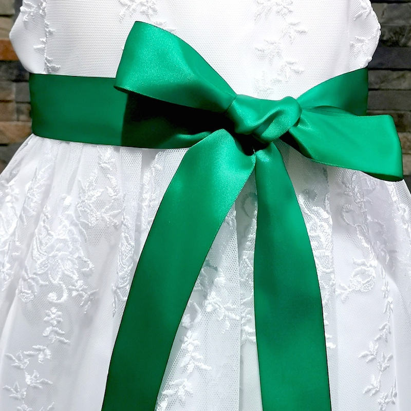 Girls Emerald Green Double Sided Satin Dress Sash | Flower Girl Sash ...