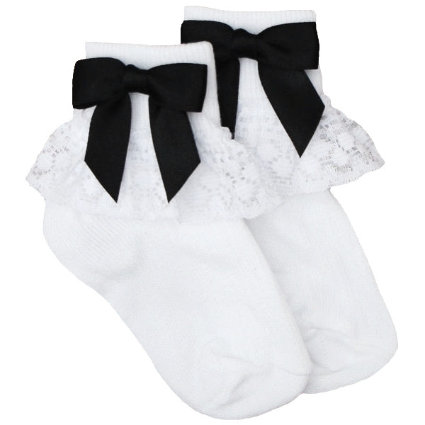 Girls White Lace Socks with Black Satin Bows ...