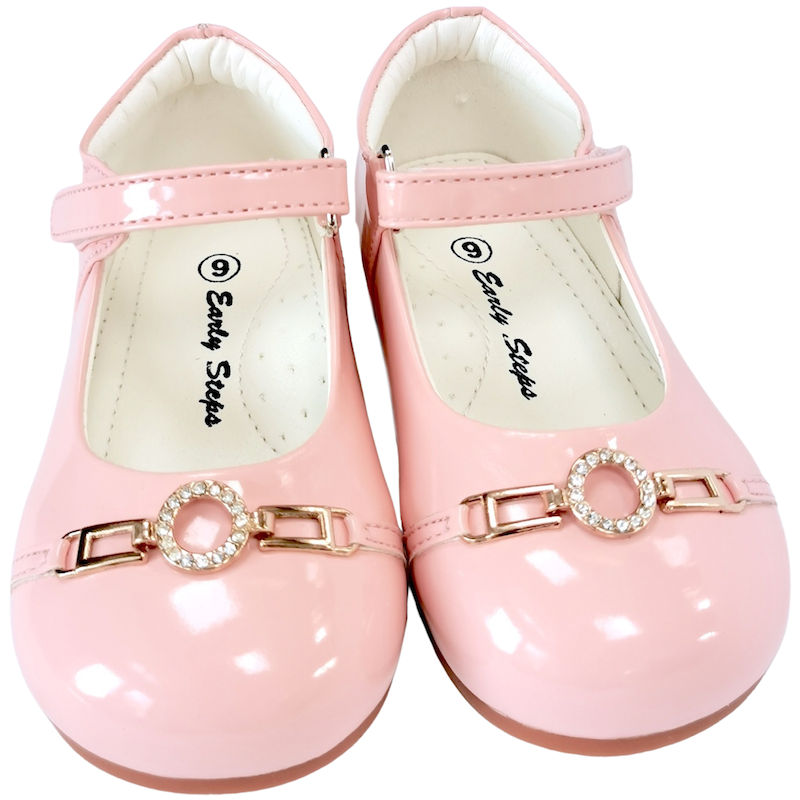 Girls Pink Diamante Ring Velcro Strap Patent Shoes | Girls Formal Shoes ...