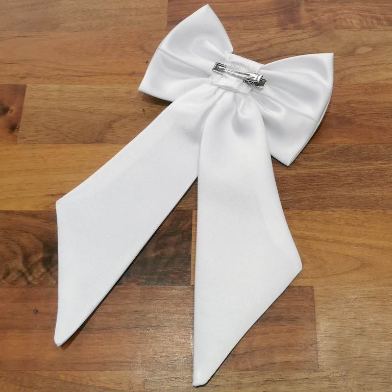 Girls White Duchess Satin Communion Hair Bow by Millie Grace ...