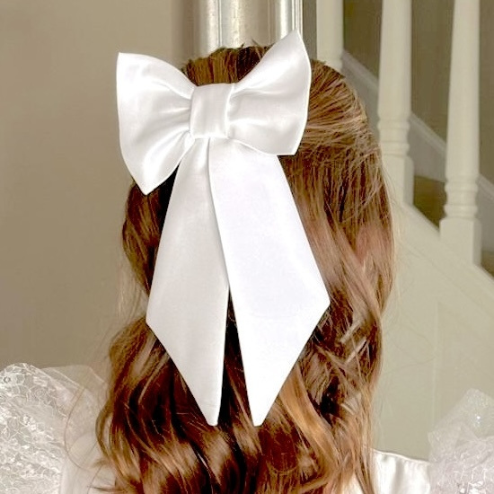 Girls White Duchess Satin Communion Hair Bow by Millie Grace ...