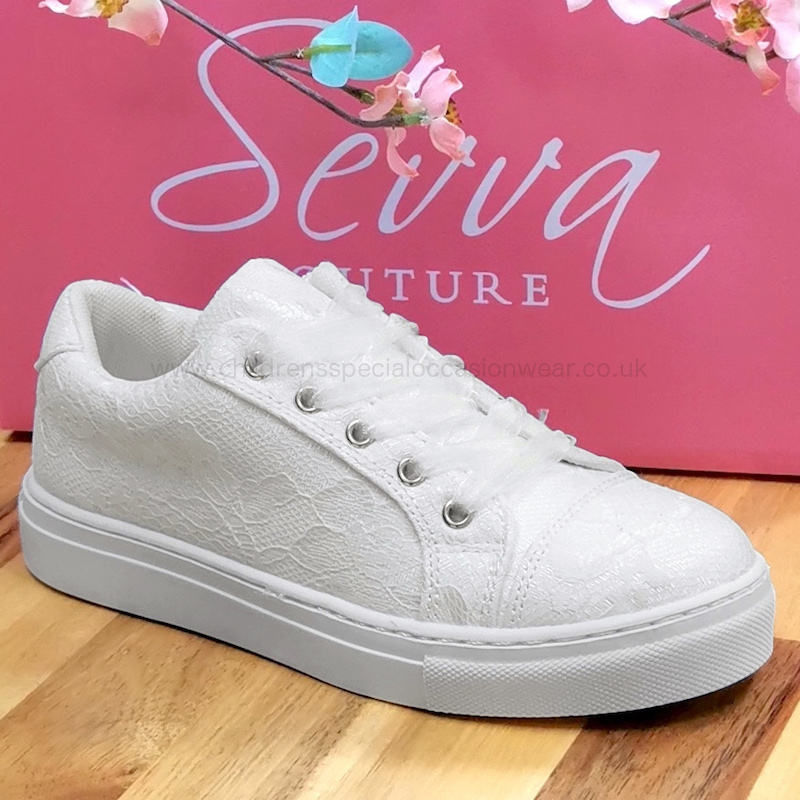 Girls White Floral Lace Trainers - Style Fiona | Communion | Wedding ...