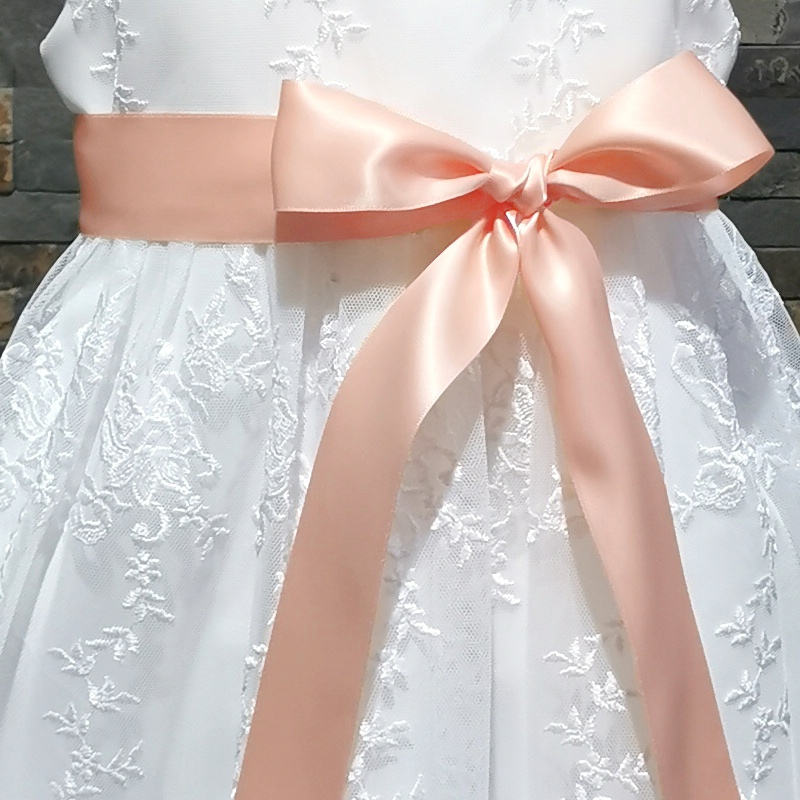 Girls Peach Double Sided Satin Dress Sash | Peach Flower Girl Sash ...