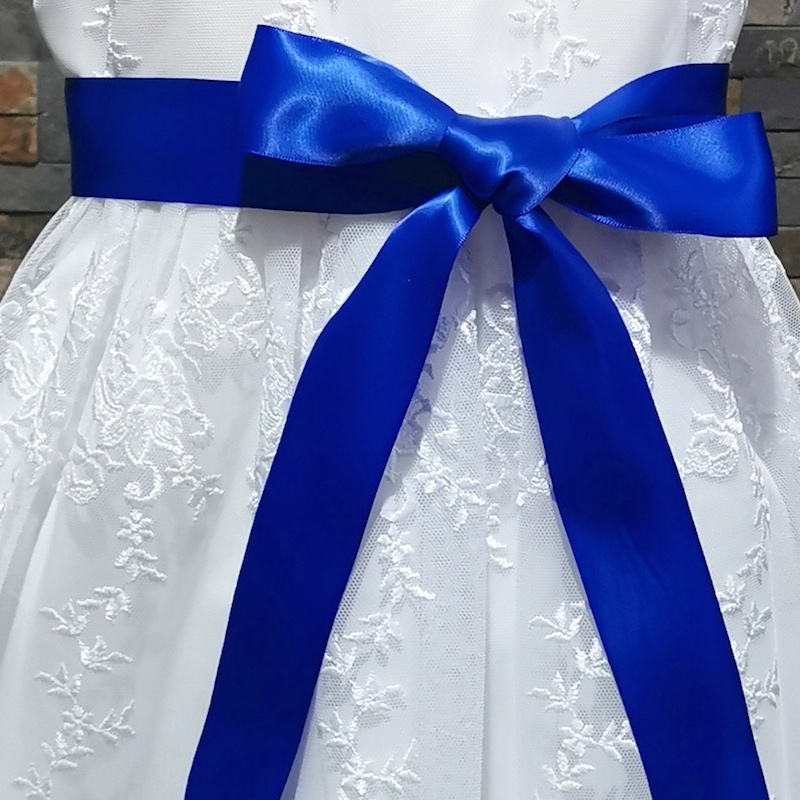Girls Royal Blue Double Sided Satin Dress Sash | Flower Girl Sash ...