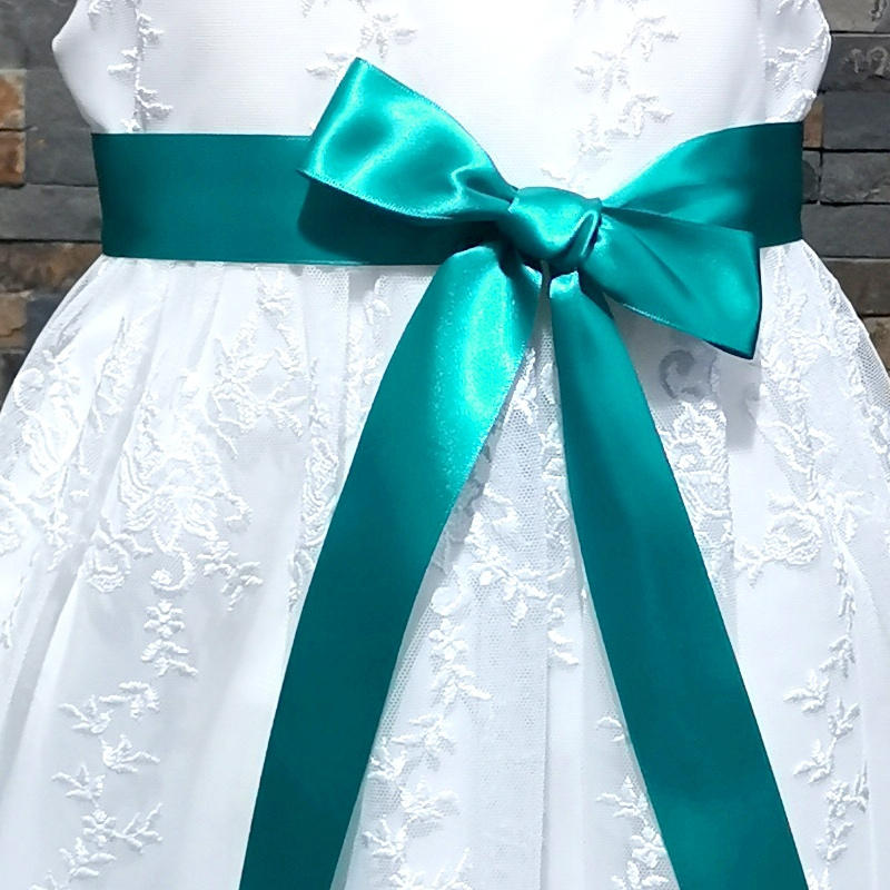 Girls Teal Double Sided Satin Dress Sash | Teal Flower Girl Sash ...