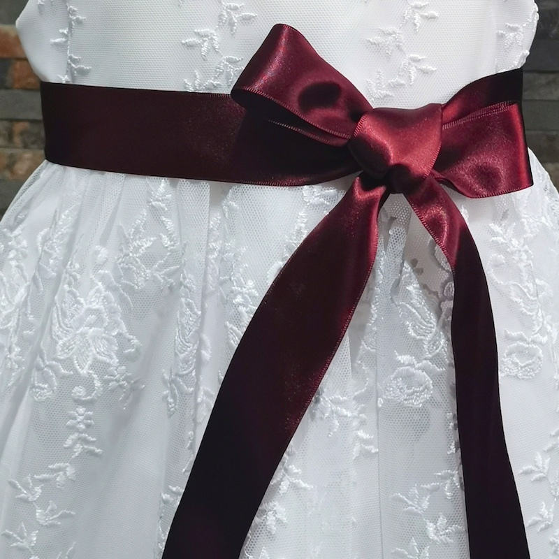 Girls Wine Double Sided Satin Dress Sash | Flower Girl Sash ...